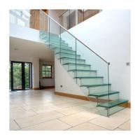 China Straight stringer impression tempered glass panel stairs interior glass floating staircase for sale