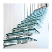 China Double stringer stair staircase glass panels straight floating staircase for sale