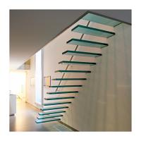 China Double stringer stair staircase glass panels straight floating staircase for sale