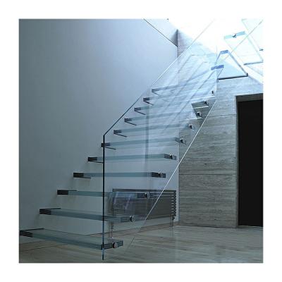 Cina Single stringer frameless glass stair glass floating staircase design in vendita