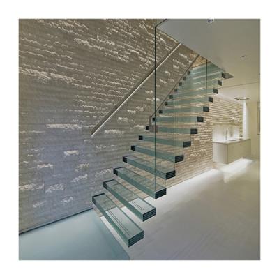 Cina Concealed keel stairs staircase glass railing design glass floating stairs for small houses in vendita