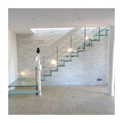 Cina Concealed keel stairs staircase glass railing design glass floating stairs for small houses in vendita