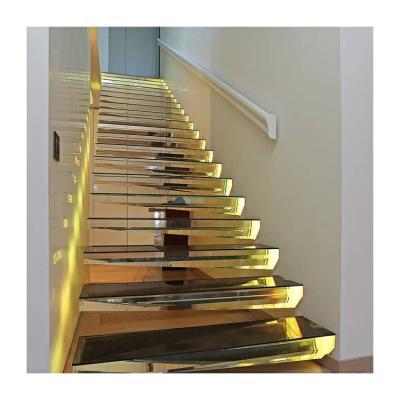 Cina Single beam stairs glass staircase balustrade cheap glass steps floating staircase in vendita