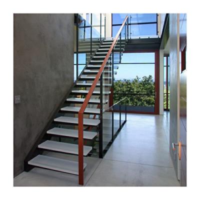 Cina Precast straight stairs frameless glass railing marble floating staircase in vendita