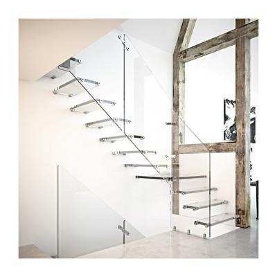 Cina Precast straight stairs frameless glass railing marble floating staircase in vendita