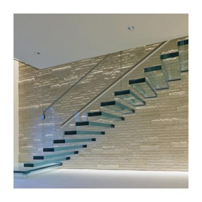 Cina Modern railing glass staircase design glass steps floating stair in vendita