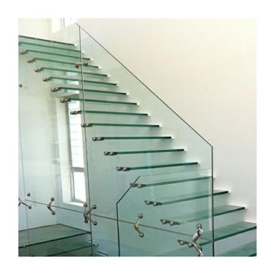 Cina Modern railing glass staircase design glass steps floating stair in vendita