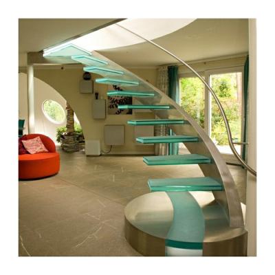 Cina Modern railing glass staircase design glass steps floating stair in vendita