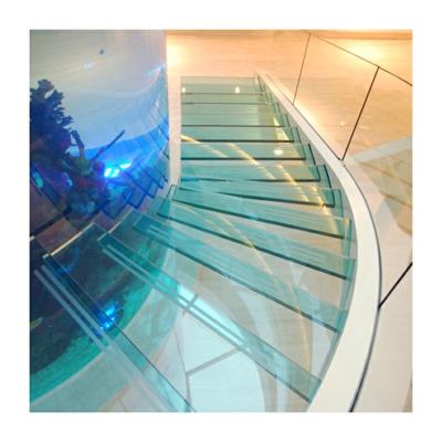 Cina L shaped stairs glass stair railing cost floating glass staircase customize in vendita