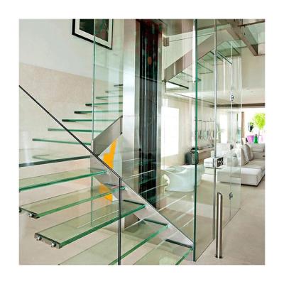 Cina L shaped stairs glass stair railing cost floating glass staircase customize in vendita