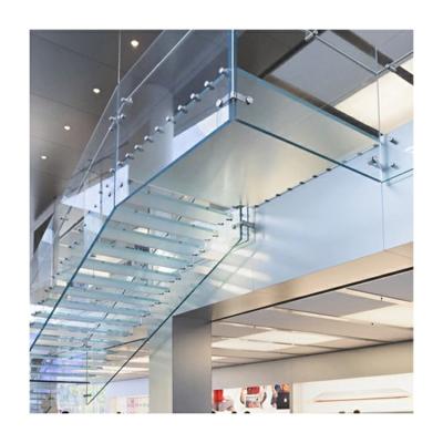 Cina Interior design stairs tempered glass railing staircase glass stairways suspension in vendita