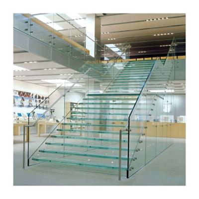 Cina Hidden beam glass staircase railing prices floating stairs with glass steps in vendita