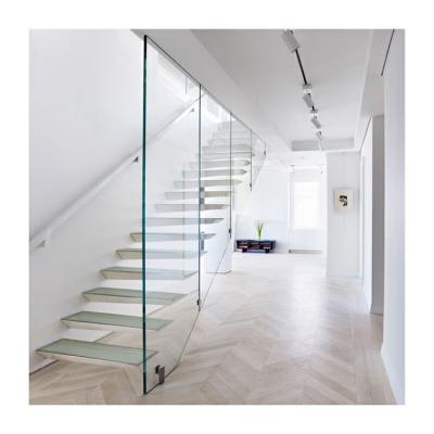 Cina Hidden beam glass staircase railing prices floating stairs with glass steps in vendita