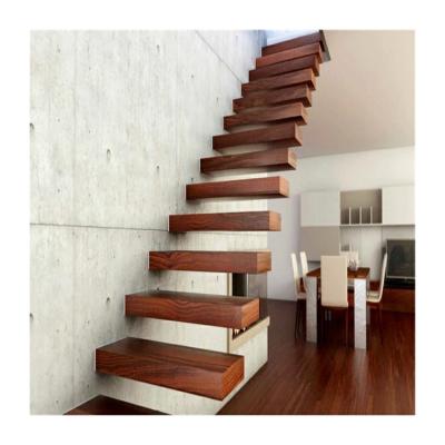 Cina Modern design wood floating staircase wood stair treads solid l shape floating staircase in vendita