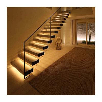 Cina Modern design wood floating staircase wood stair treads solid l shape floating staircase in vendita