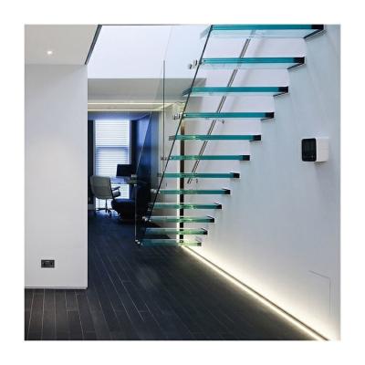 Cina Automatic led stairs glass banister floating staircase glass balustrades in vendita