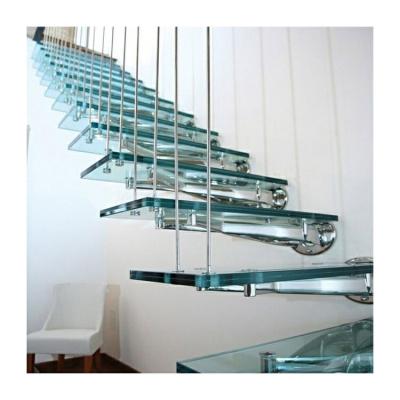Cina Automatic led stairs glass banister floating staircase glass balustrades in vendita