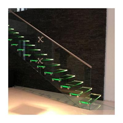 Cina Automatic led stairs glass banister floating staircase glass balustrades in vendita