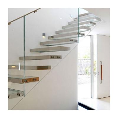 Cina Automatic led stairs glass banister floating staircase glass balustrades in vendita