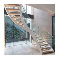 China Solid timber steps curved deck stairs Italy floating curved stairway for sale
