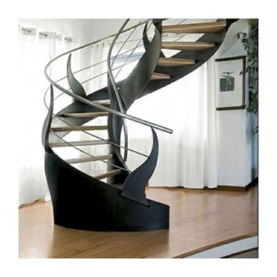 Cina Timber tread iron round staircase design South Sudan curved modern stairway in vendita