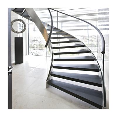 China Solid timber steps curved staircase with landing Canada prefab curved stairway for sale