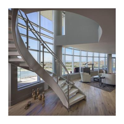 Cina Solid wooden tread circular staircase design Netherlands custom curved stairway in vendita