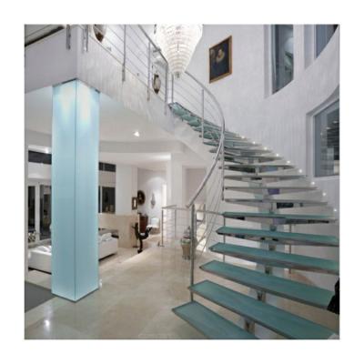 Cina Quality assurance ultra clear glass curved staircase with landing building curved stairway in vendita