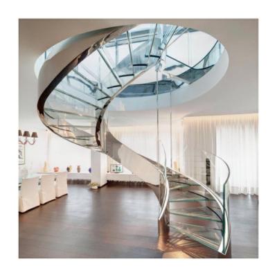 Cina Quality assurance ultra clear glass curved staircase with landing building curved stairway in vendita