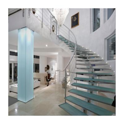 Cina Quality assurance ultra clear glass curved staircase with landing building curved stairway in vendita