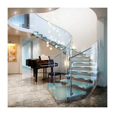 Cina Newest design SGP glass curved metal staircase stairway curved in vendita