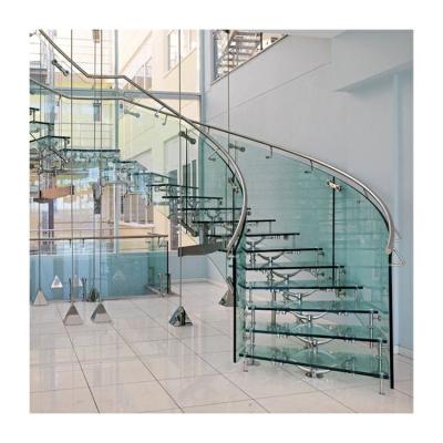 Cina Reliable quality double layer glass curved glass staircase beautiful curved stairway in vendita