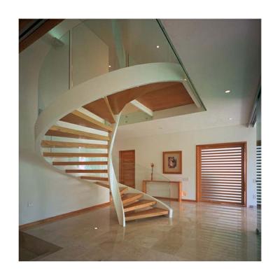 China Timber tread curved staircase design Iceland double curved stairway for sale