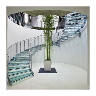 China Luxury ultra clear glass curved bottom staircase how to build a curved stairway for sale