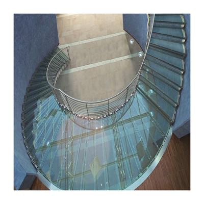 China Luxury ultra clear glass curved bottom staircase how to build a curved stairway for sale