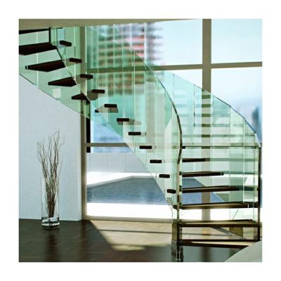 China Luxury ultra clear glass curved bottom staircase how to build a curved stairway for sale