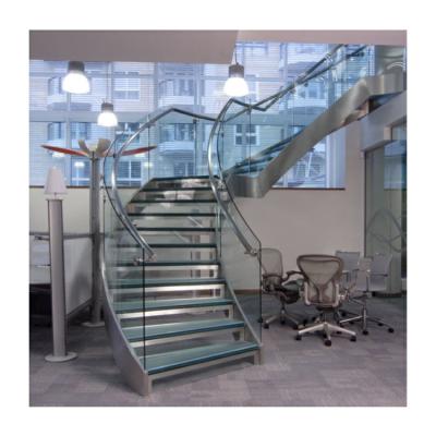 China Luxury ultra clear glass curved bottom staircase how to build a curved stairway for sale