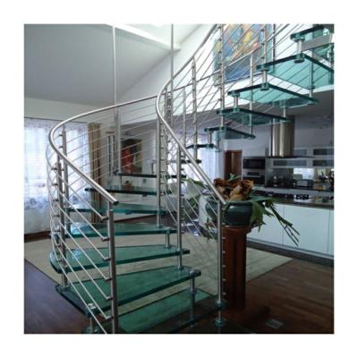 Cina Unique Multilayer glass curved staircase brass spindles stairway design curved in vendita