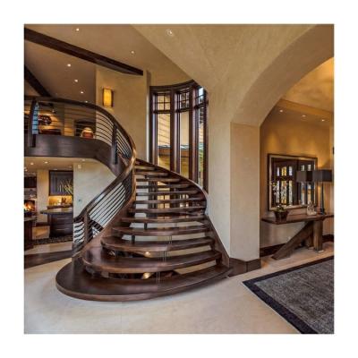 China Timber wood step double curved staircase South Korea open curved stairway for sale