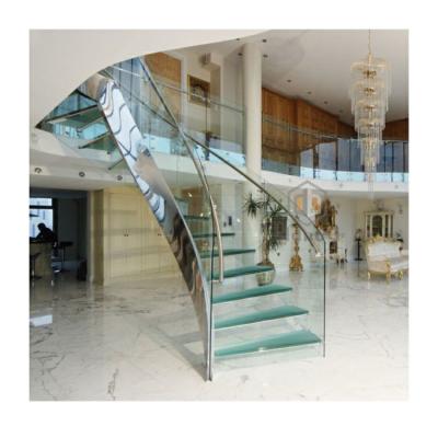 Cina Antique style double layer glass curved freestanding staircases european stairway curved design in vendita