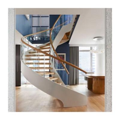 Cina White Curved Wooden Staircase At Bottom WA-SCV1038 Modern Arc Stair in vendita