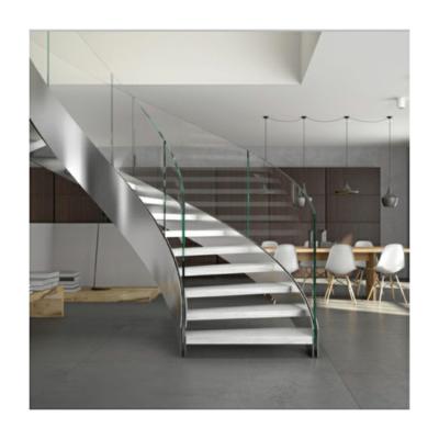 Cina White Curved Wooden Staircase At Bottom WA-SCV1038 Modern Arc Stair in vendita