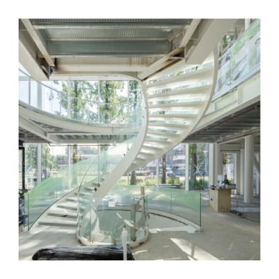 Cina White Curved Wooden Staircase At Bottom WA-SCV1038 Modern Arc Stair in vendita