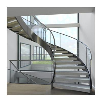 Cina Tread Curved Wooden Staircase At Bottom Customized Modern Arc Stair in vendita