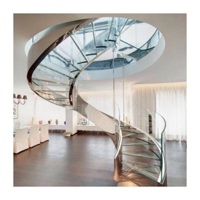 Cina New type pvb laminated glass floating curved staircase build curved deck stairway in vendita