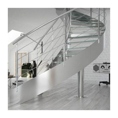 Cina New type pvb laminated glass floating curved staircase build curved deck stairway in vendita