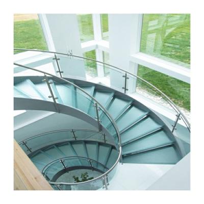 Cina Modern ultra clear glass arched staircase frameless curved stairway bracket standoff in vendita