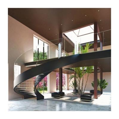 Cina Competitive price double layer glass curved mono stringer staircase how to make curved stairway in vendita