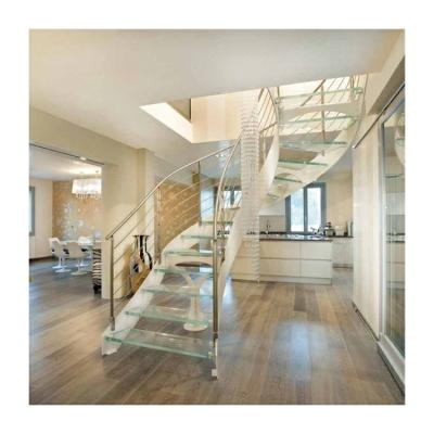 Cina Competitive price double layer glass curved mono stringer staircase how to make curved stairway in vendita