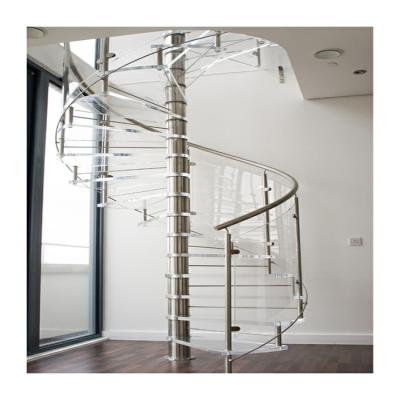 Household individual indoor stairs spiral handrail with tempered glass